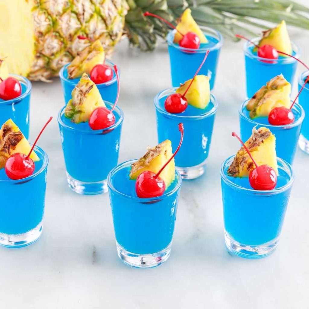 Blue Hawaiian Jello Shots - Pass the Dessert